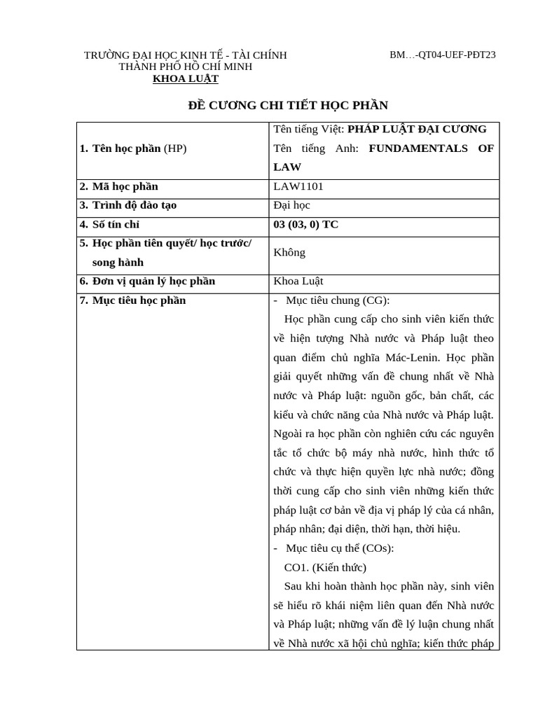 1-LAW1101 - PHAP LUAT DAI CUONG- 2024 | PDF