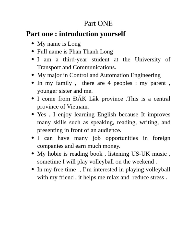 Speaking Part One | PDF