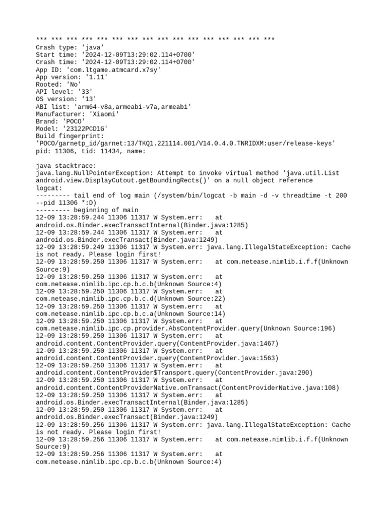 Java Crash Report for POCO App 1.11 | PDF | Java (Programming Language) | Computer Programming