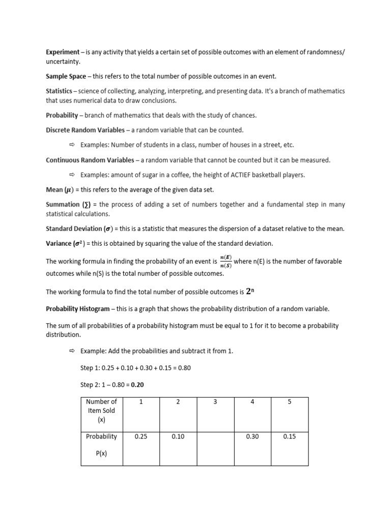 Stat and Prob Reviewer | PDF | Random Variable | Probability Distribution