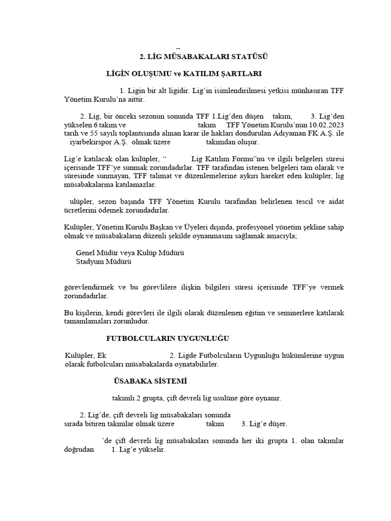 TFF 2 Lig Musabakalari Statusu | PDF
