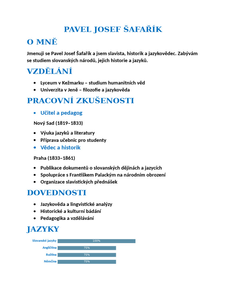 PAVEL JOSEF ŠAFAŘÍK Životopis A Motivační Dopis | PDF