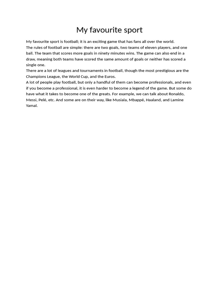 My Favorite Sport: Football Explained | PDF