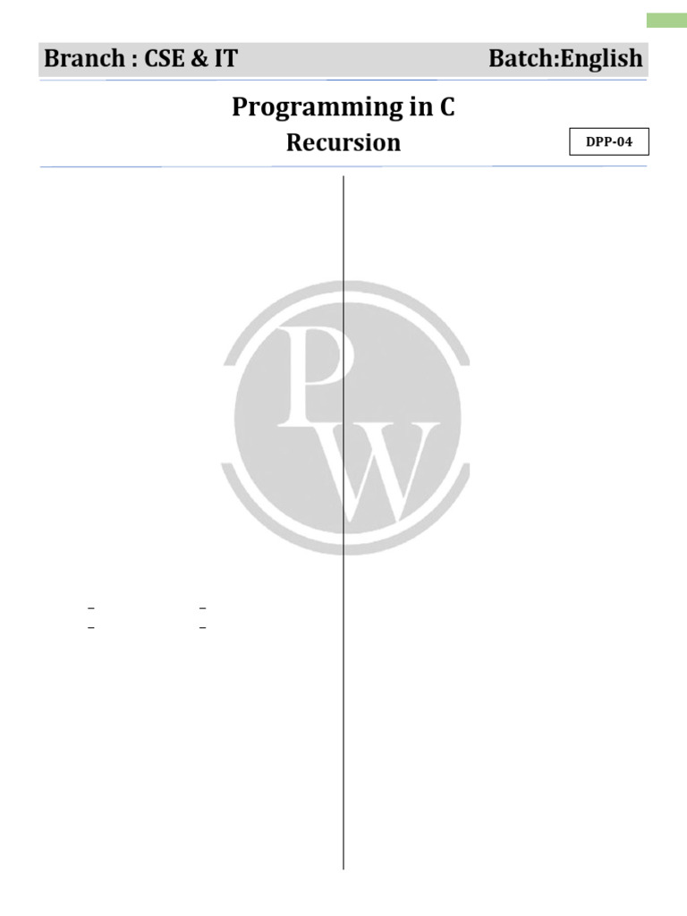 Functions & Storage Classes _ DPP 04 __ Parakram GATE 2024 Computer Science Weekend (English ...