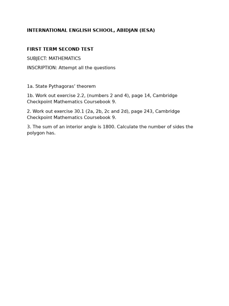 Year 9 Mathematics Test 2 | PDF