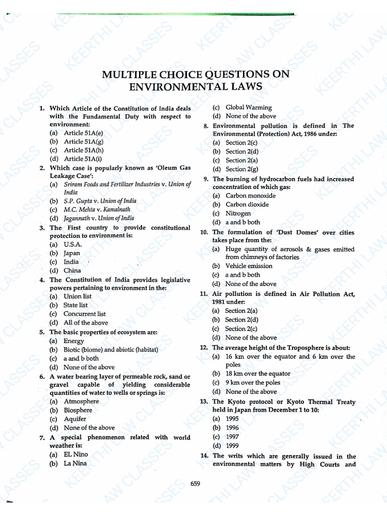 ENVIRONMENTAL LAW MCQs | PDF