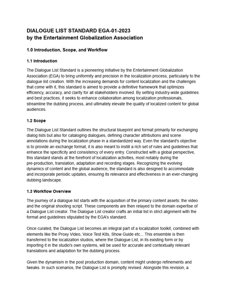 EGA Dialogue List Standard 2023 | PDF