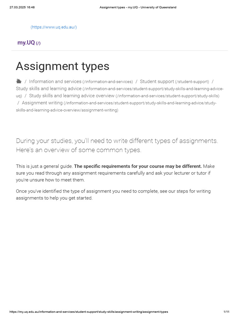 Assignment Types - My - Uq - University of Queensland | PDF | Essays ...