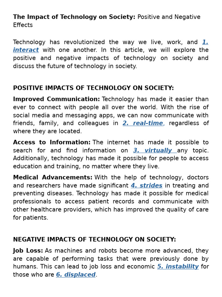 Technology's Dual Impact on Society | PDF | Cyberbullying | Social Media
