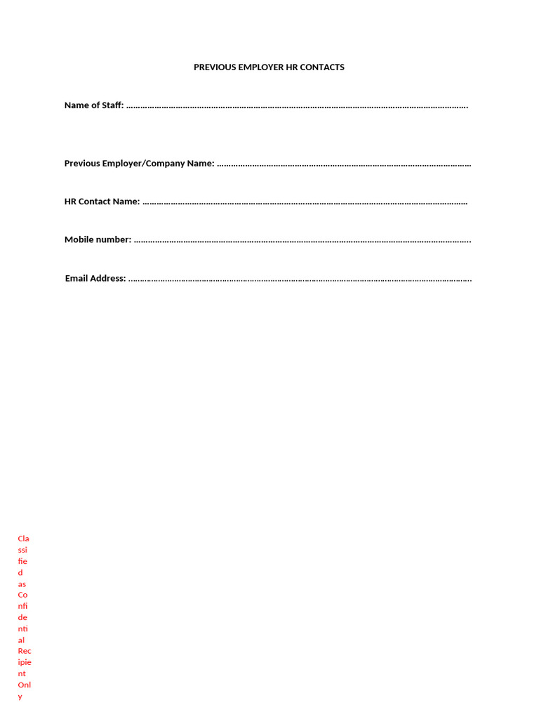 Previous Employer HR Contacts | PDF