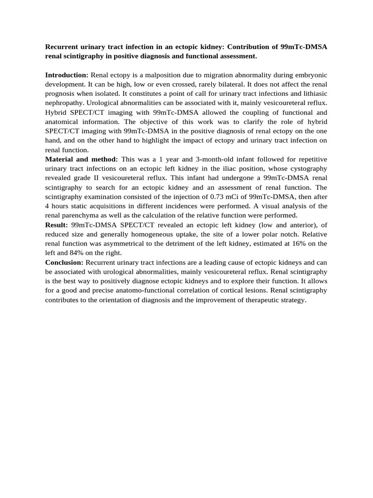 Recurrent Urinary Tract Infection in An Ectopic Kidney | PDF