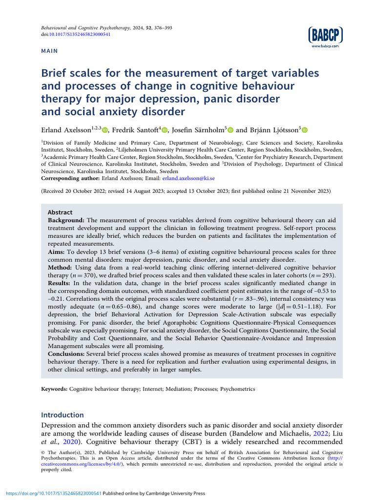 Brief Scales For The Measurement of Target Variables and Processes of ...