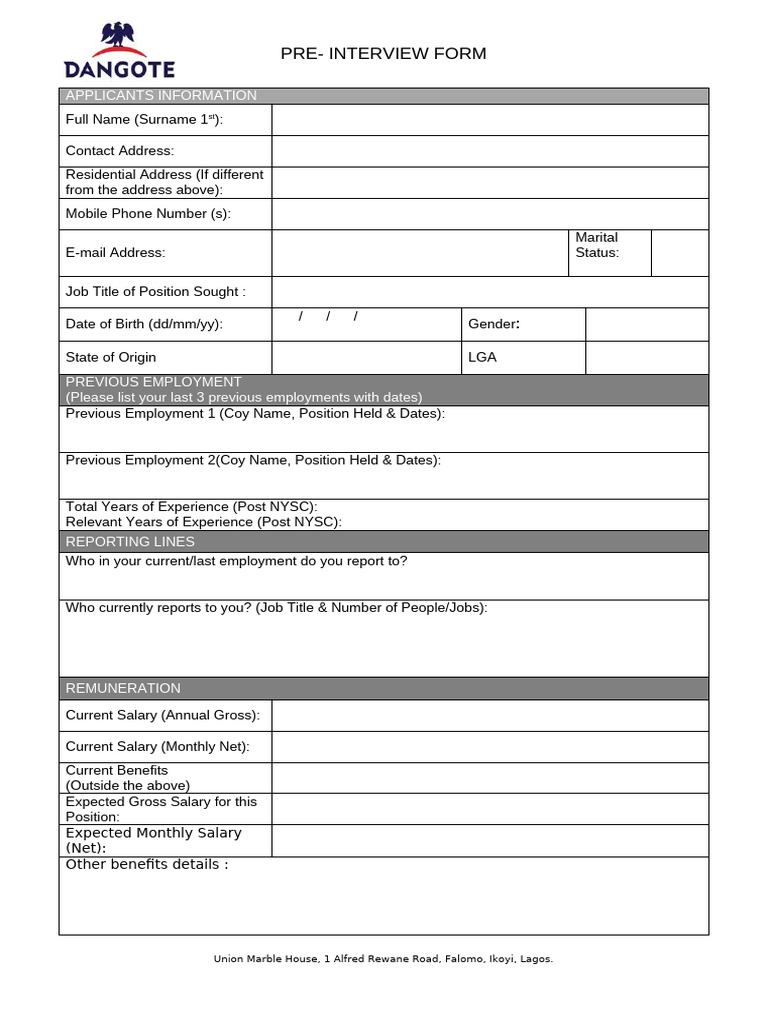 Pre Interview Questionnaire (4) | PDF