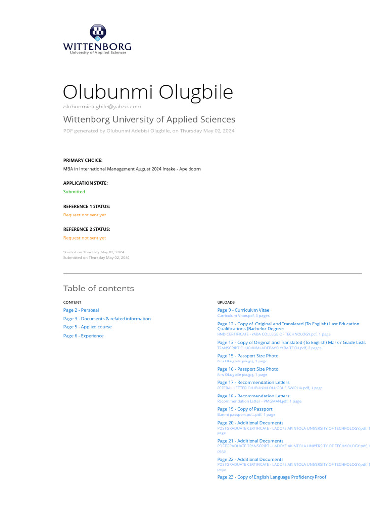 Olubunmi Adebisi Olugbile Wittenborg University of Applied Sciences ...