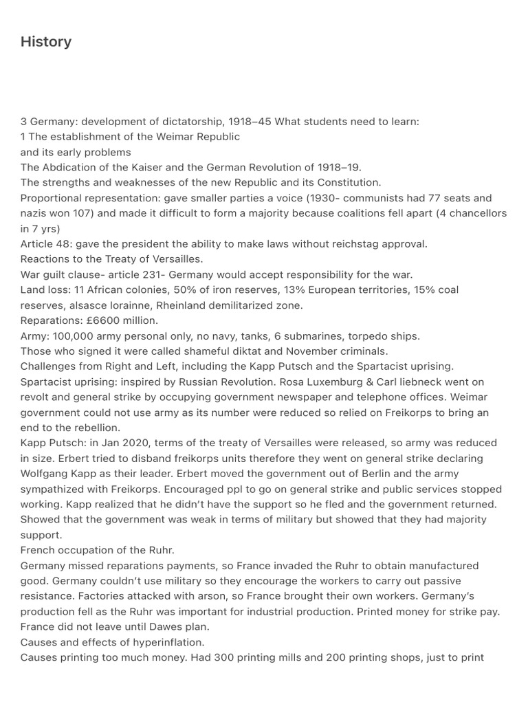 Edexcel IGCSE History - Germany Development of Dictatorship, 1918-45 ...