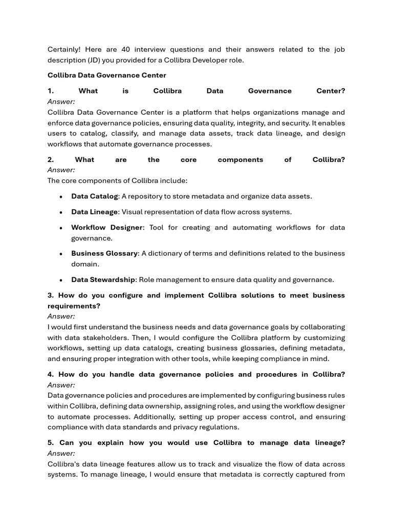 Collibra Interview Questions | PDF | Governance | Metadata