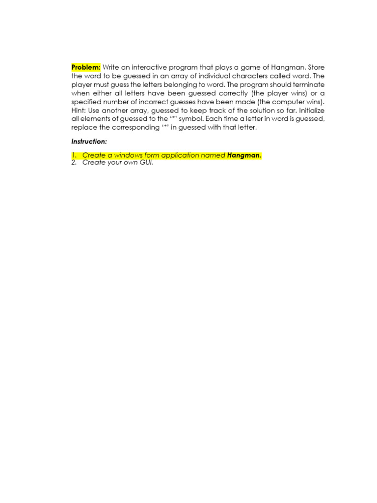 Interactive Hangman Game Program | PDF