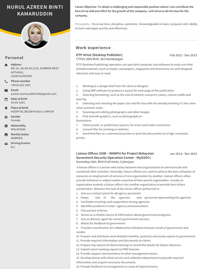 CV Nurul Azreen Binti Kamaruddin #1 | PDF | Computing