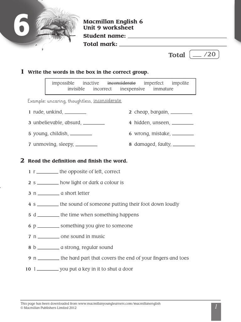 Level 6, Unit 9 Worksheet | PDF