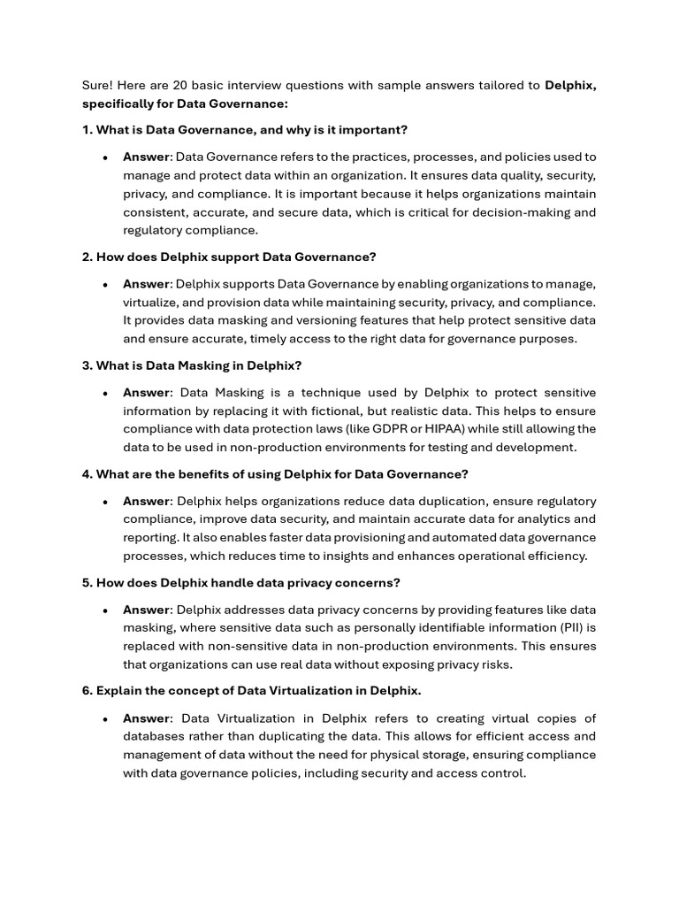 Delphix Interview Basic Questions | PDF | Regulatory Compliance | Information Technology