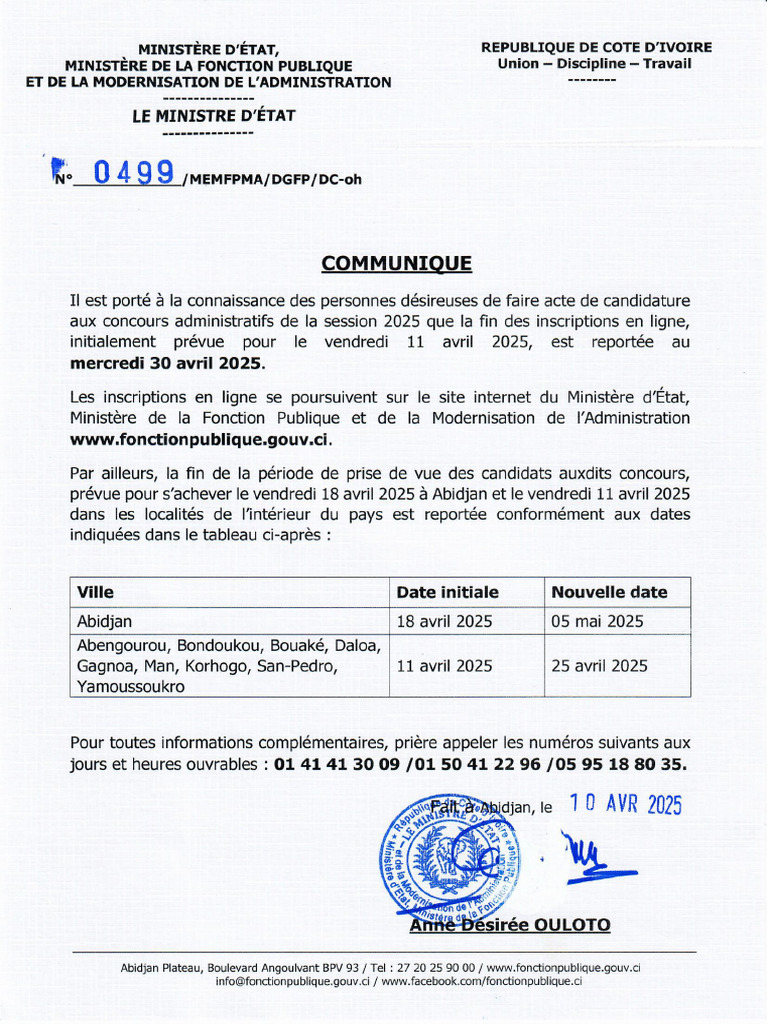 Communique n 0499 Memfpma Dgfp Dc Oh | PDF