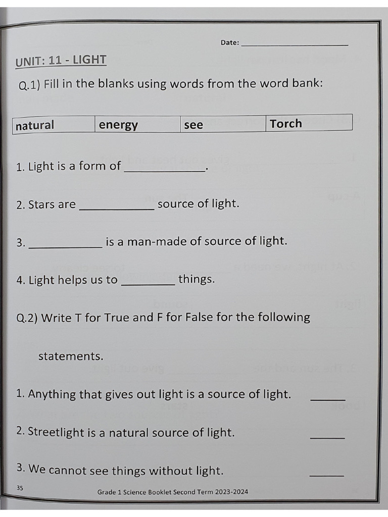 G1 Science Ch#11 Light | PDF
