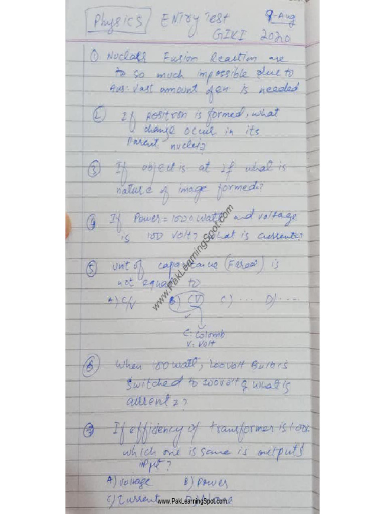 giki phy_Past Paper PakLearningSpot | PDF