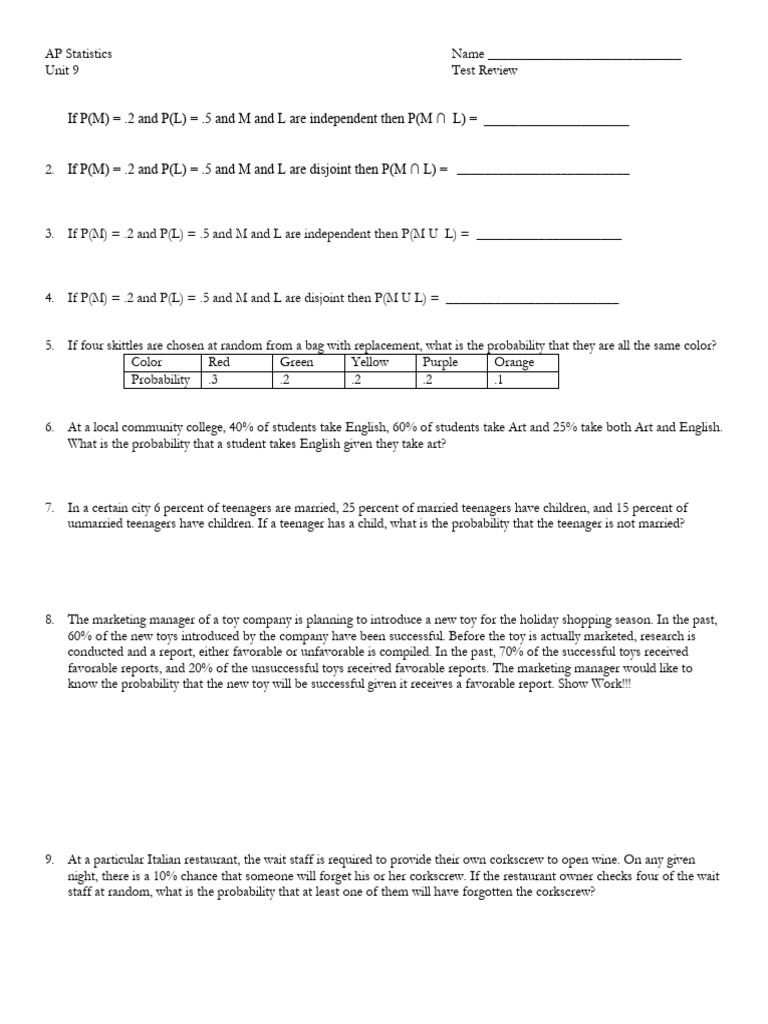 Unit 9 AP Statistics Test Review | PDF