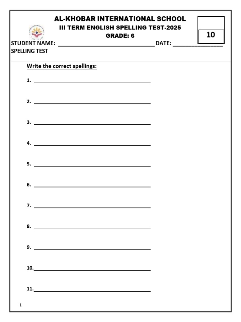 Grade 6 Spelling+Handwritng Test | PDF