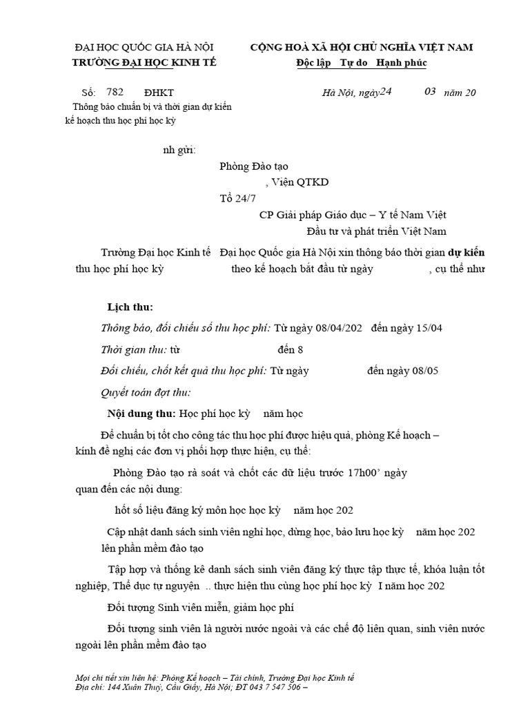 Signed - Signed.Signed - Signed.2025.TB - TB Ke Hoach Dư Kien Thu HP Kỳ II 24-25 | PDF