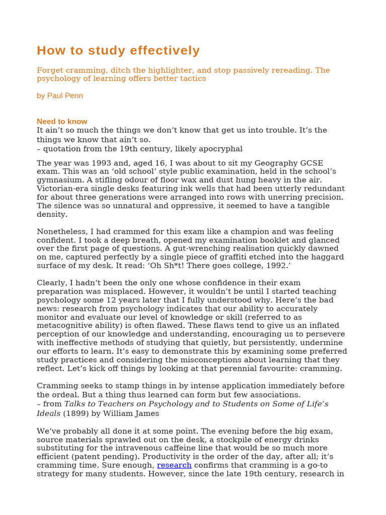 How To Study Effectively | PDF | Recall (Memory) | Memory