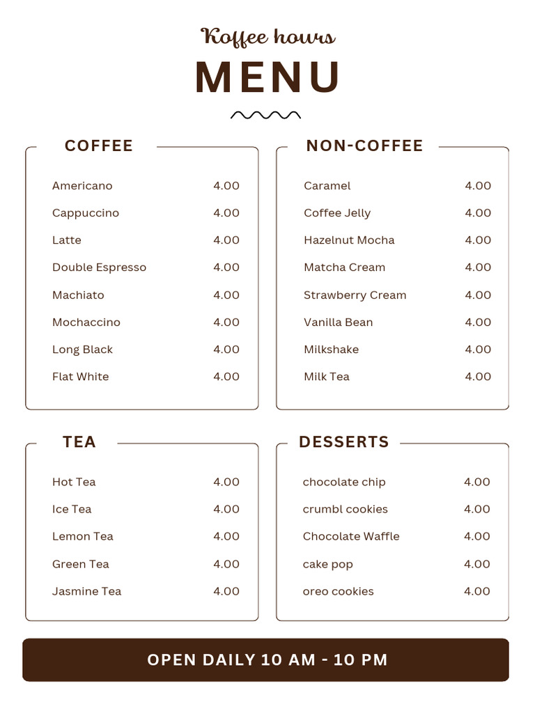 Coffee Menu and Prices | PDF