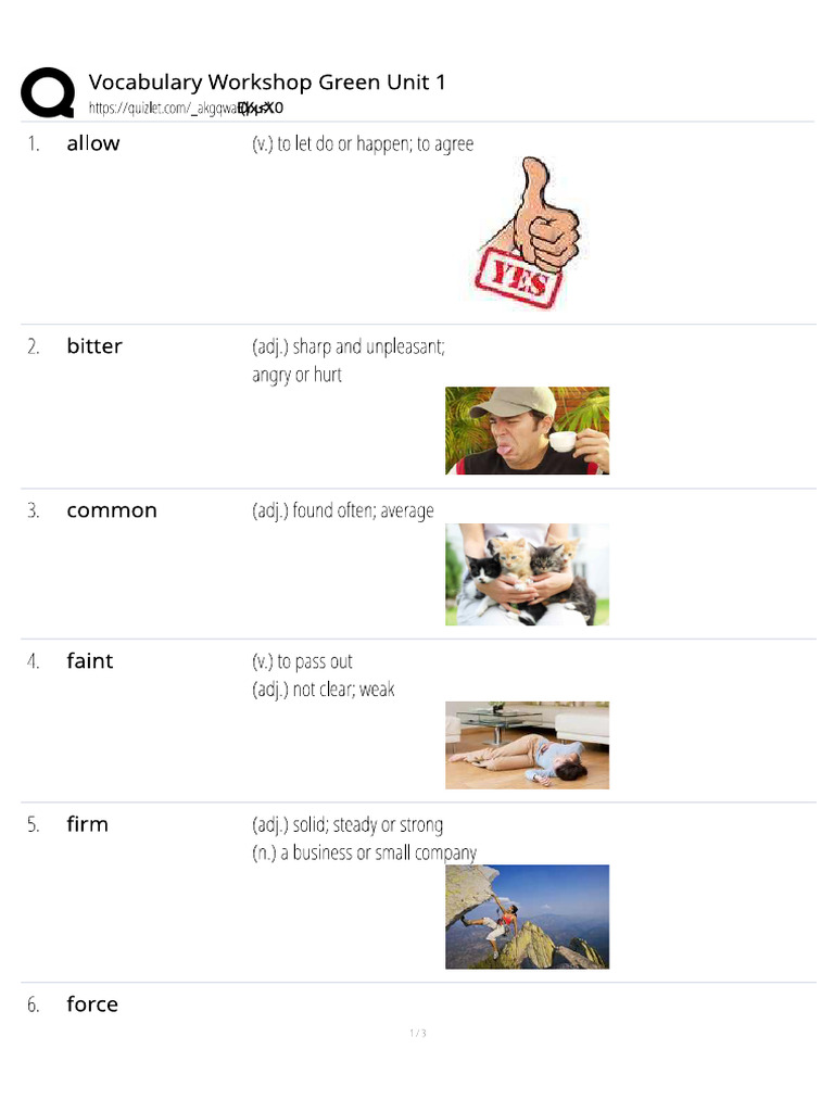 Vocabulary Workshop Green Unit 1 | PDF