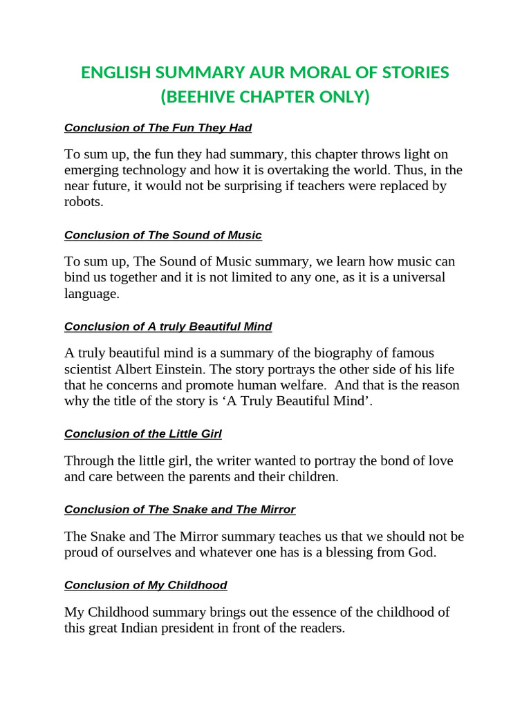 English Summary Aur Moral of Stories | PDF