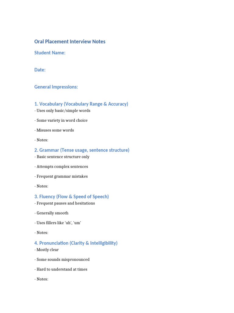 Oral Placement Interview Notes | PDF