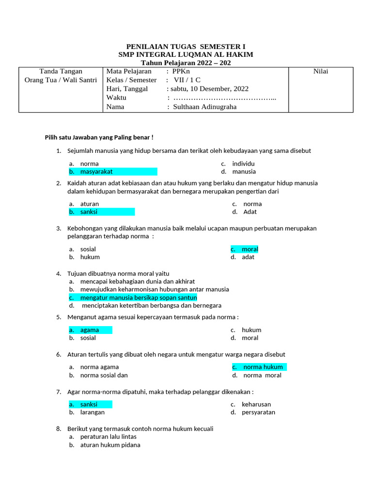 Remidi PPKN Sulthaan 7C | PDF