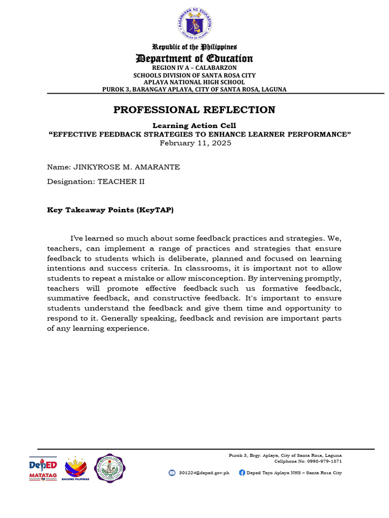 Professional-Reflection-LAC Effective Feedback Strategies | PDF