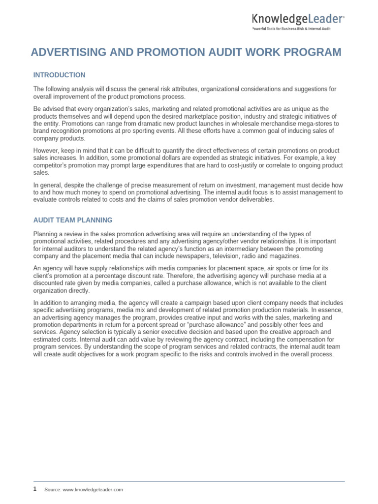 Advertising Promotion Audit Guidelines | PDF | Audit | Internal Audit