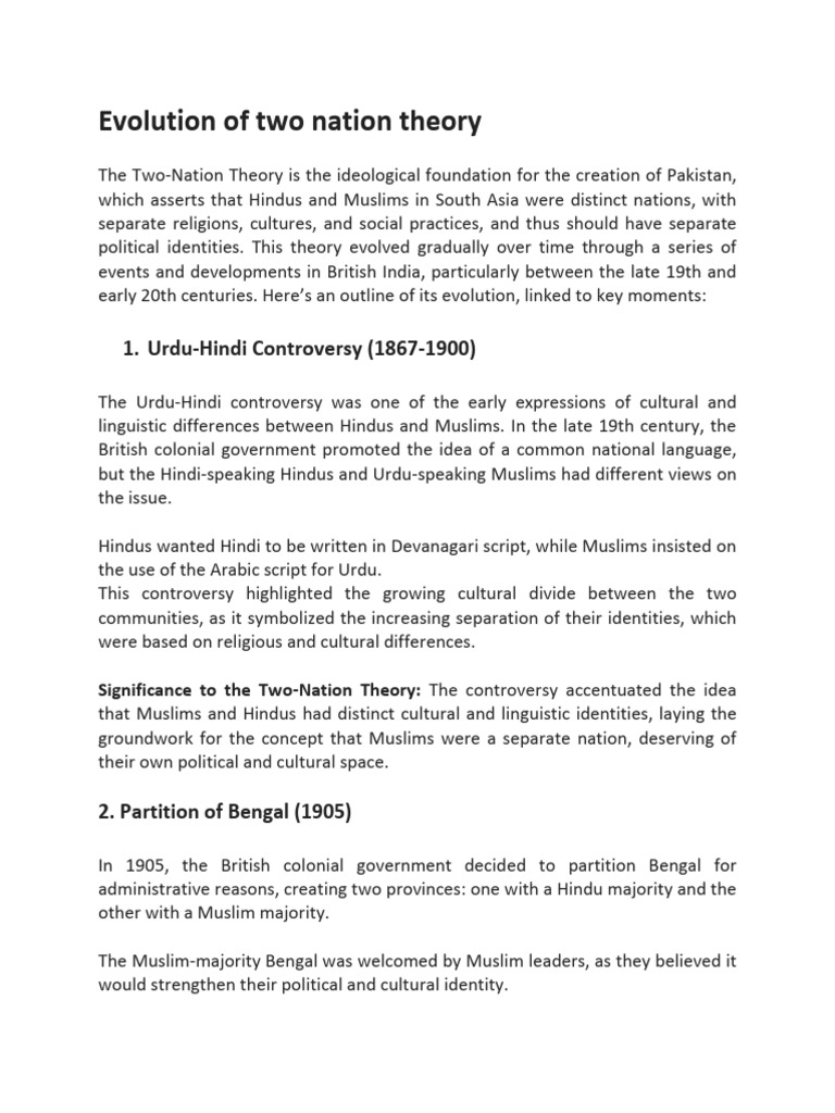 Evolution of Two Nation Theory. | PDF | Two Nation Theory | All India ...