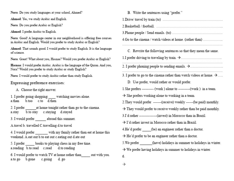 Expressing Preference Lesson Plan Exercises | PDF | Linguistics