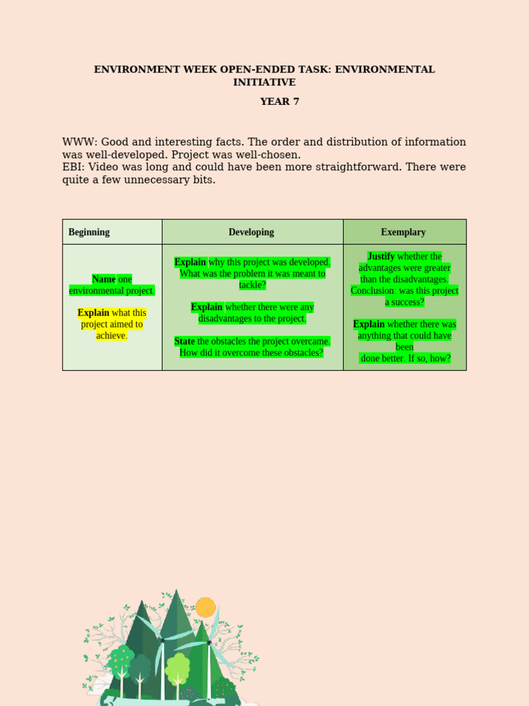 Environment Week Rubric Peer Assessment - Team Trees | PDF