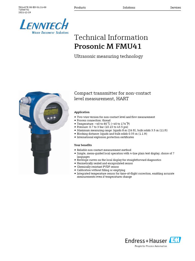 Endress Hauser Prosonic M FMU41 Data en L | PDF | Electrical ...