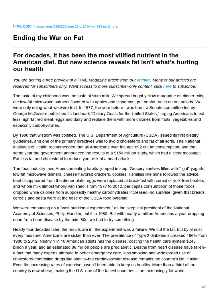 Ending the War on Fat: Ancel Keys' Legacy | PDF | Fat | Saturated Fat