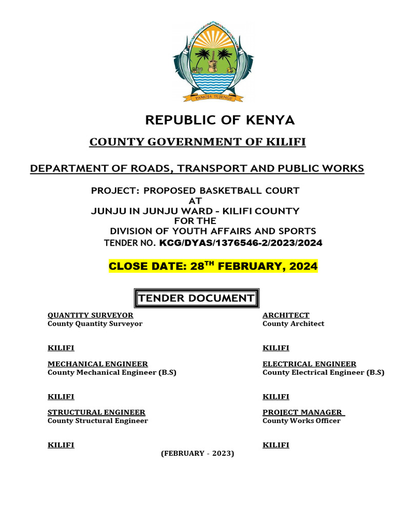 Proposed Basket Ball Court at Junju in Junju Ward | PDF | Joint Venture ...