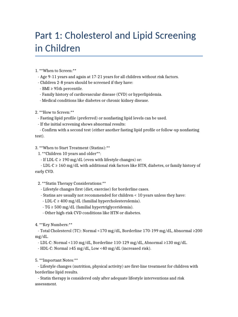 Cholesterol and Lipid Screening Part 1 | PDF
