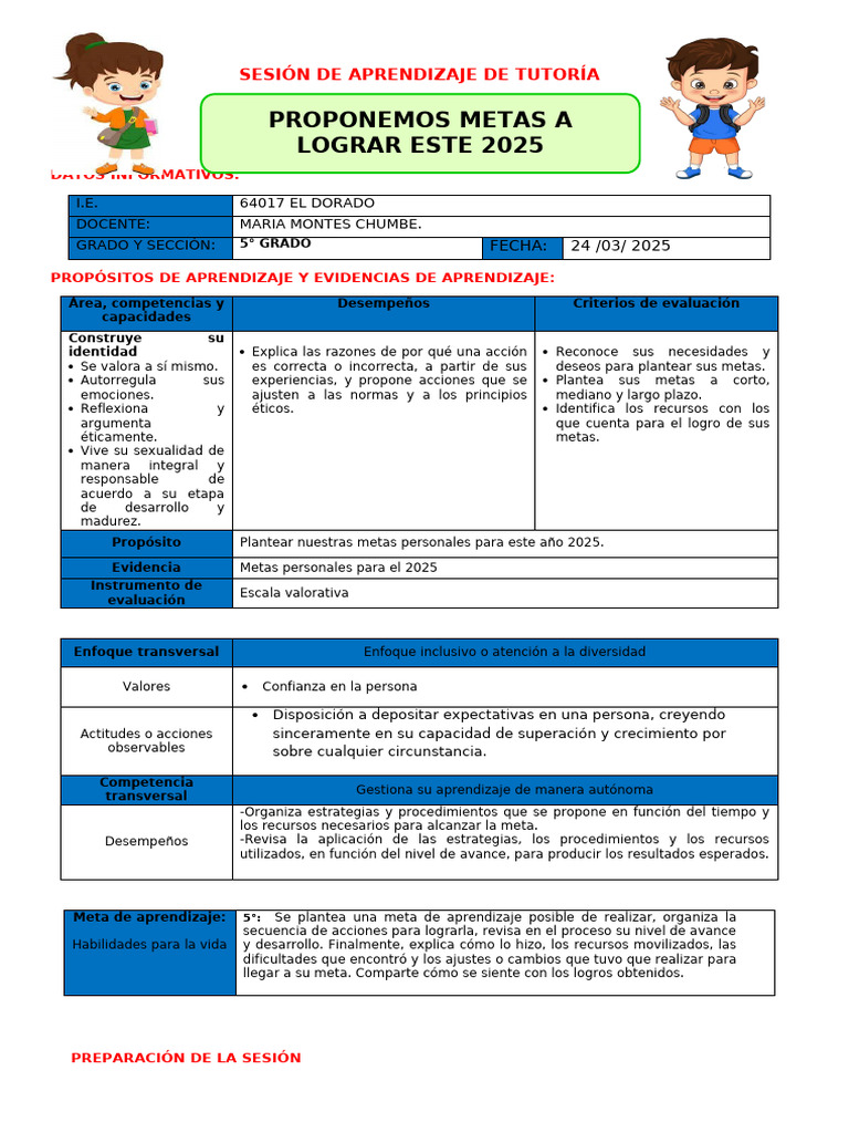 Tut-Proponemos Metas A Lograr | PDF | Aprendizaje | Evaluación