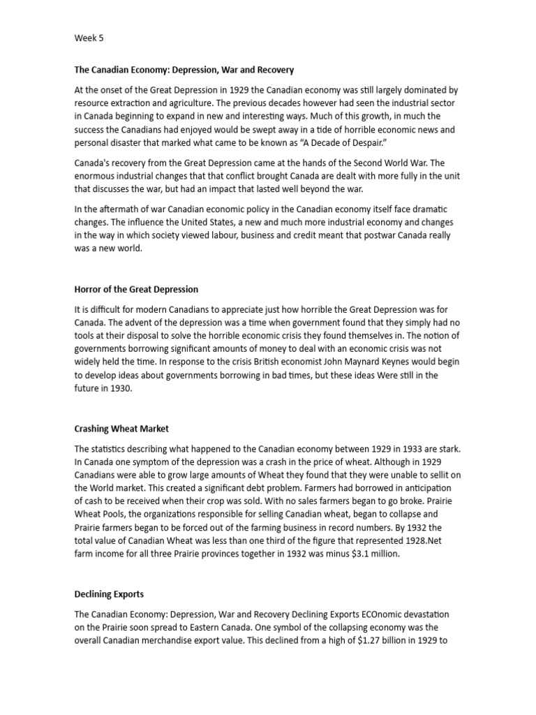 Canada’s Economy: Depression to Recovery | PDF | Great Depression ...