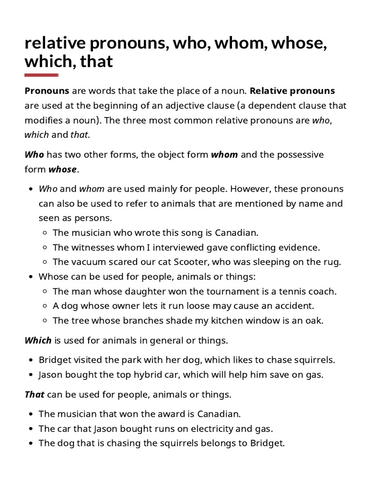 relative pronouns, who, whom, whose, which, that – Writing Tips Plus ...
