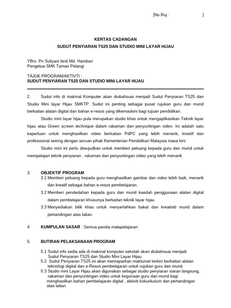 Kertas Cadangan Studio Green Screen | PDF