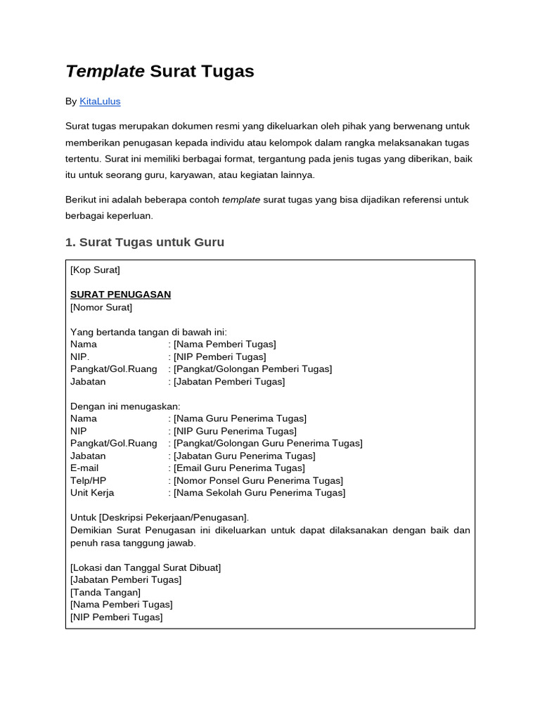Template Surat Tugas | PDF